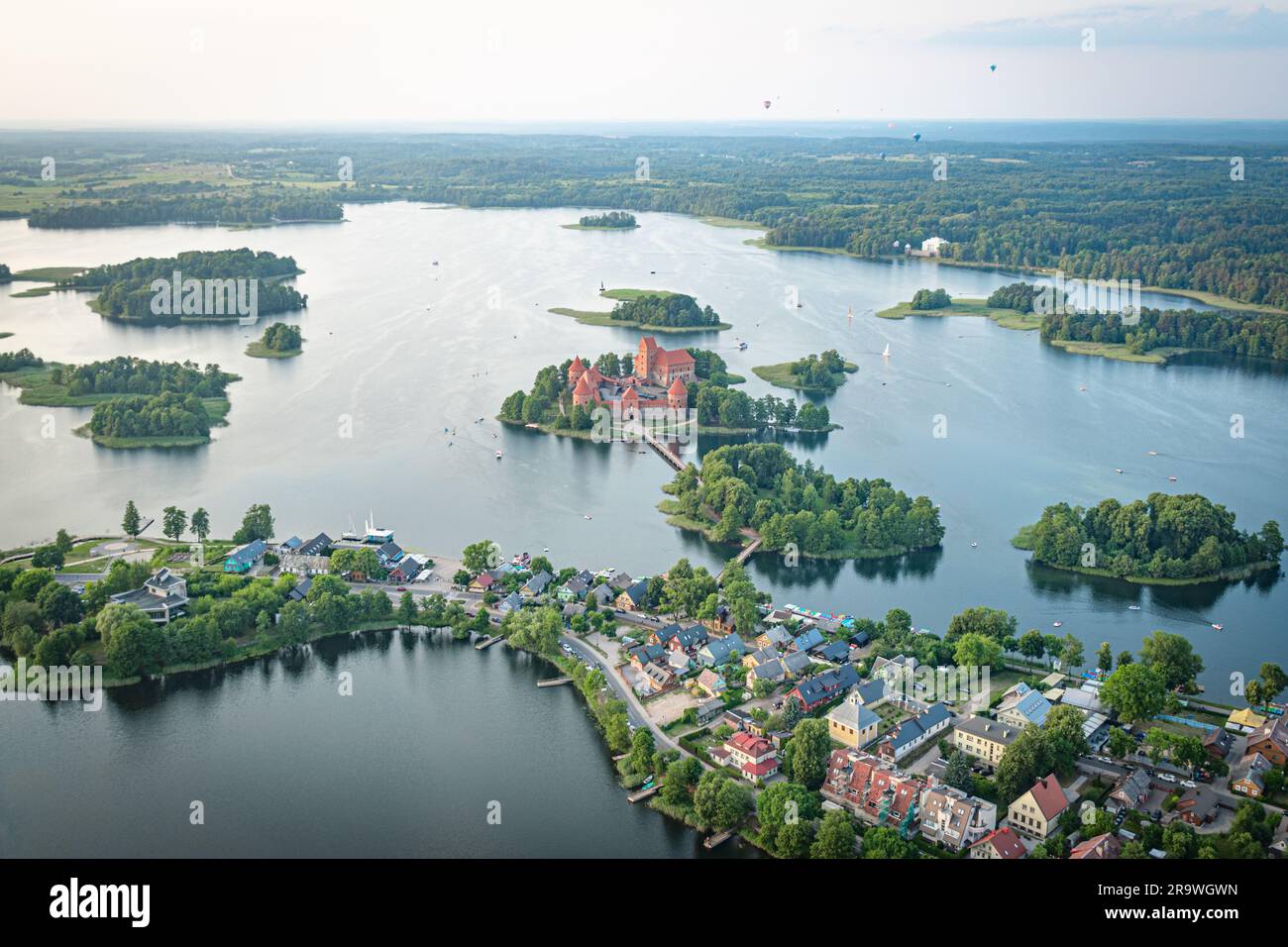 Hot Air Balloon Flight over Trakai. Medieval castle of Trakai, Vilnius ...