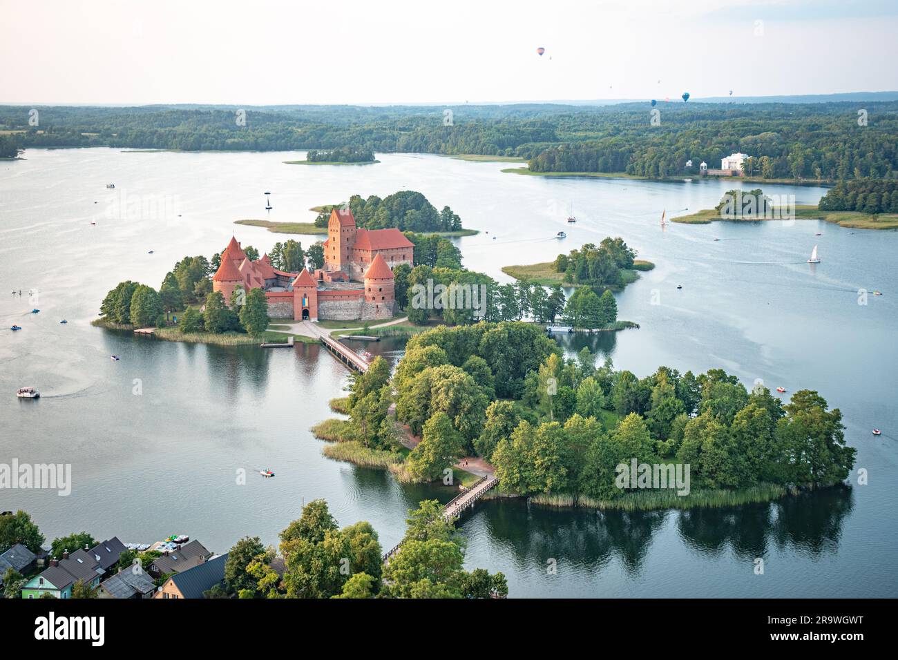 Hot Air Balloon Flight over Trakai. Medieval castle of Trakai, Vilnius ...