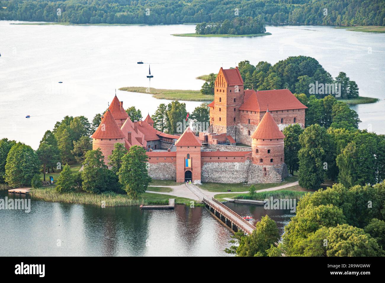 Hot Air Balloon Flight over Trakai. Medieval castle of Trakai, Vilnius ...