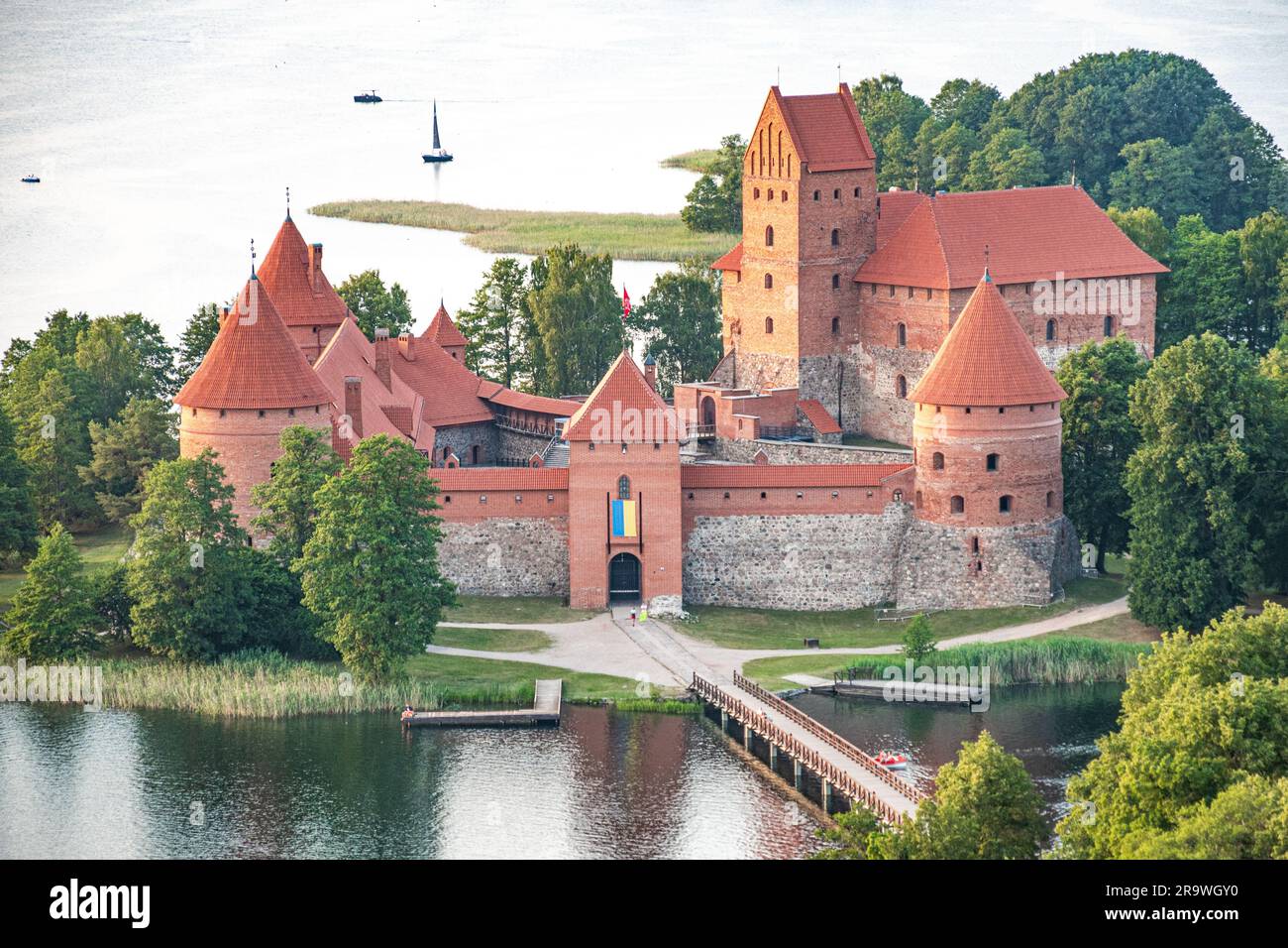 Hot Air Balloon Flight over Trakai. Medieval castle of Trakai, Vilnius ...