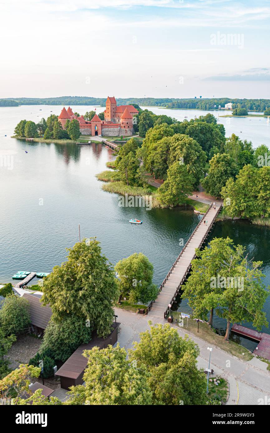 Hot Air Balloon Flight over Trakai. Medieval castle of Trakai, Vilnius ...