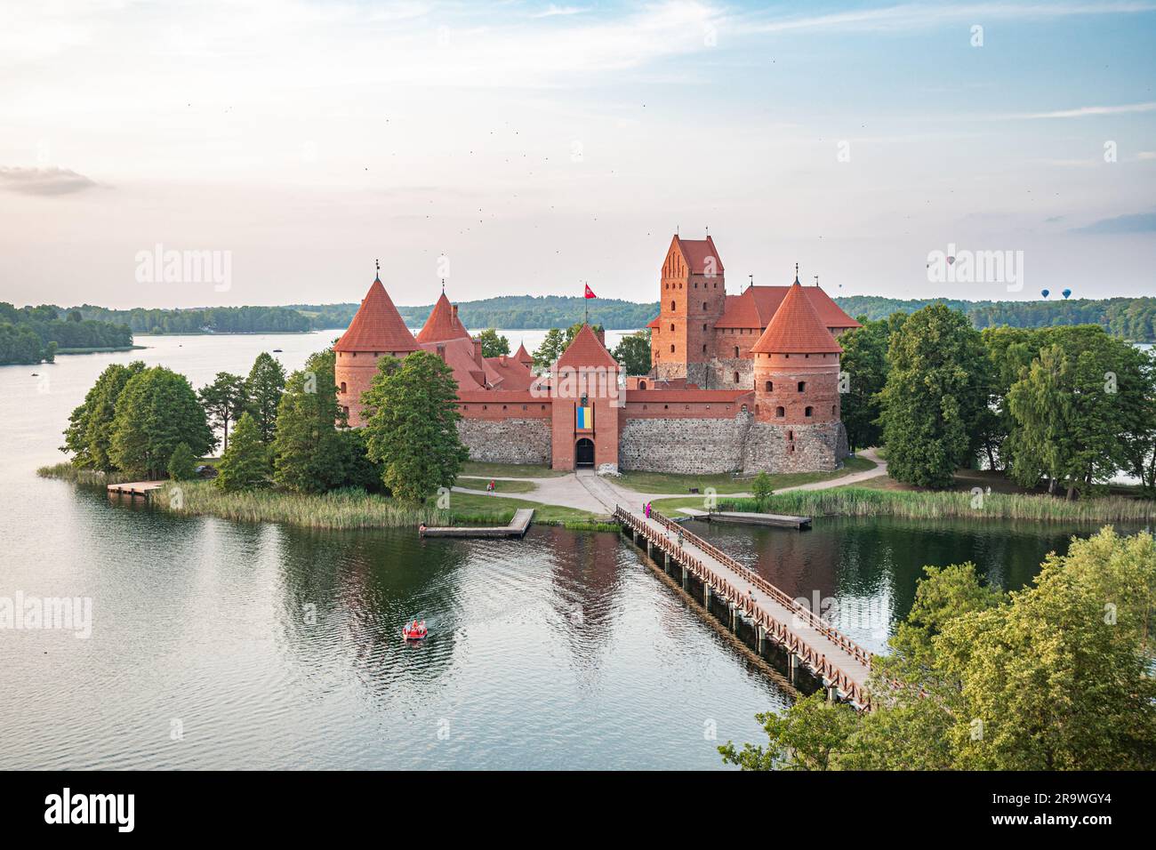 Hot Air Balloon Flight over Trakai. Medieval castle of Trakai, Vilnius ...