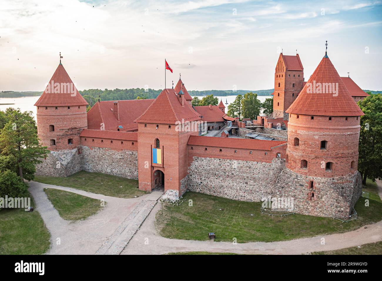 Hot Air Balloon Flight over Trakai. Medieval castle of Trakai, Vilnius ...