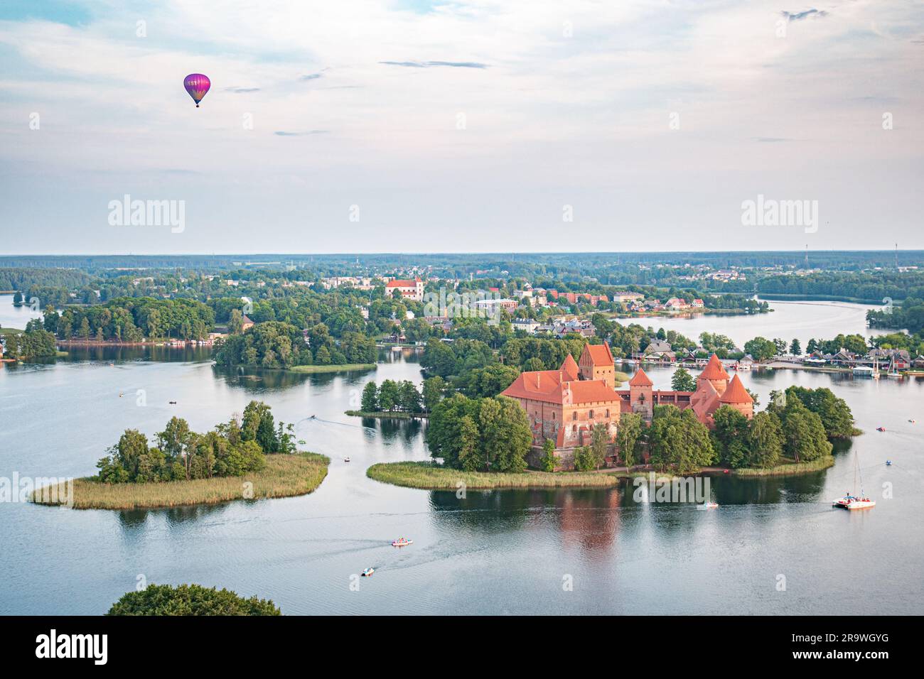 Hot Air Balloon Flight over Trakai. Medieval castle of Trakai, Vilnius ...