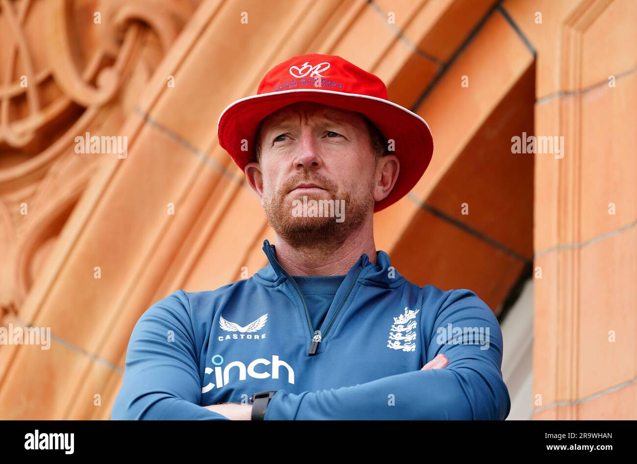 England coach and former captain Paul Collingwood wearing a red cap for ...