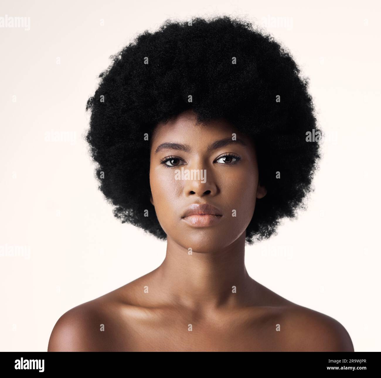 Beauty, skin care and portrait of black woman with afro, cosmetics and ...