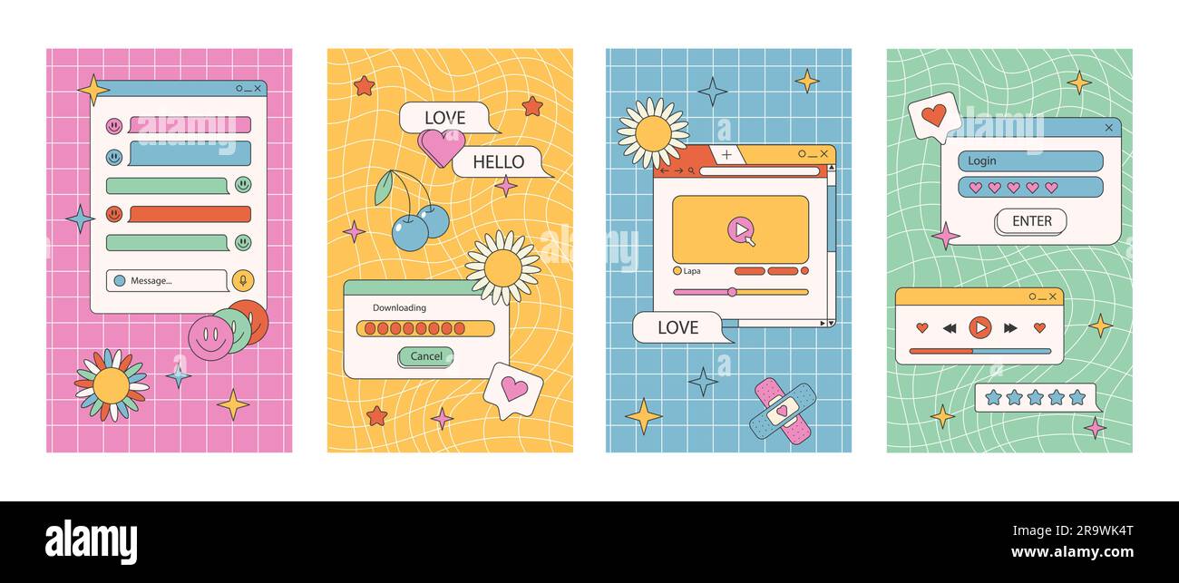 Social media stories retro groovy interface Stock Vector Image & Art ...