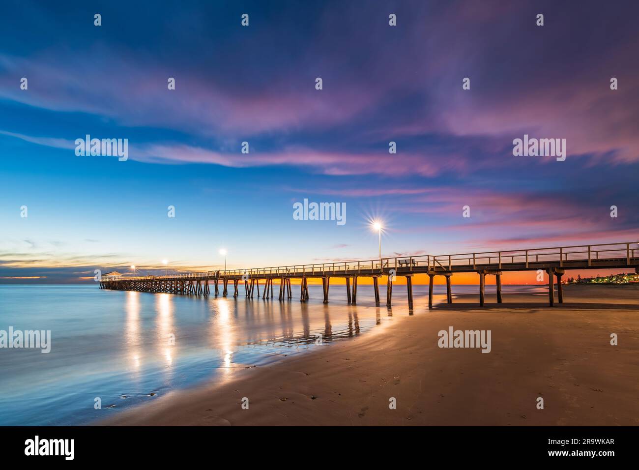Long exposure henley beach jetty purple sunset hi-res stock photography ...