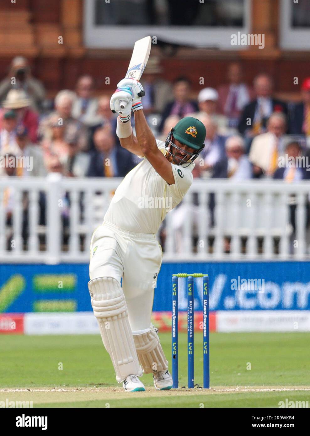 London, England. 29th June, 2023. Australia's Mitchel Stark is caught ...