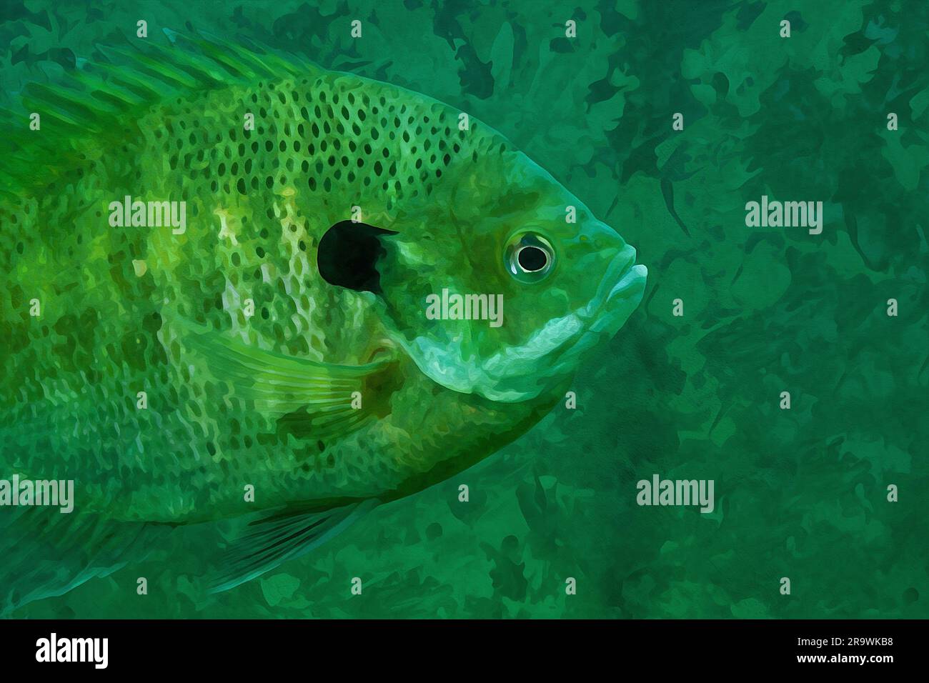 Digitally created watercolor painting of an extreme close-up of the ...