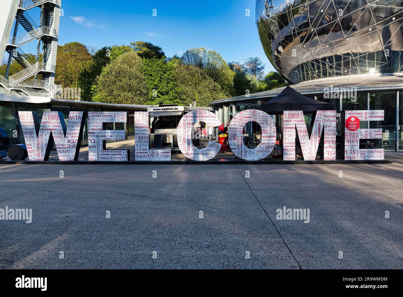 Lettering Welcome, capital letters with multilingual inscription ...