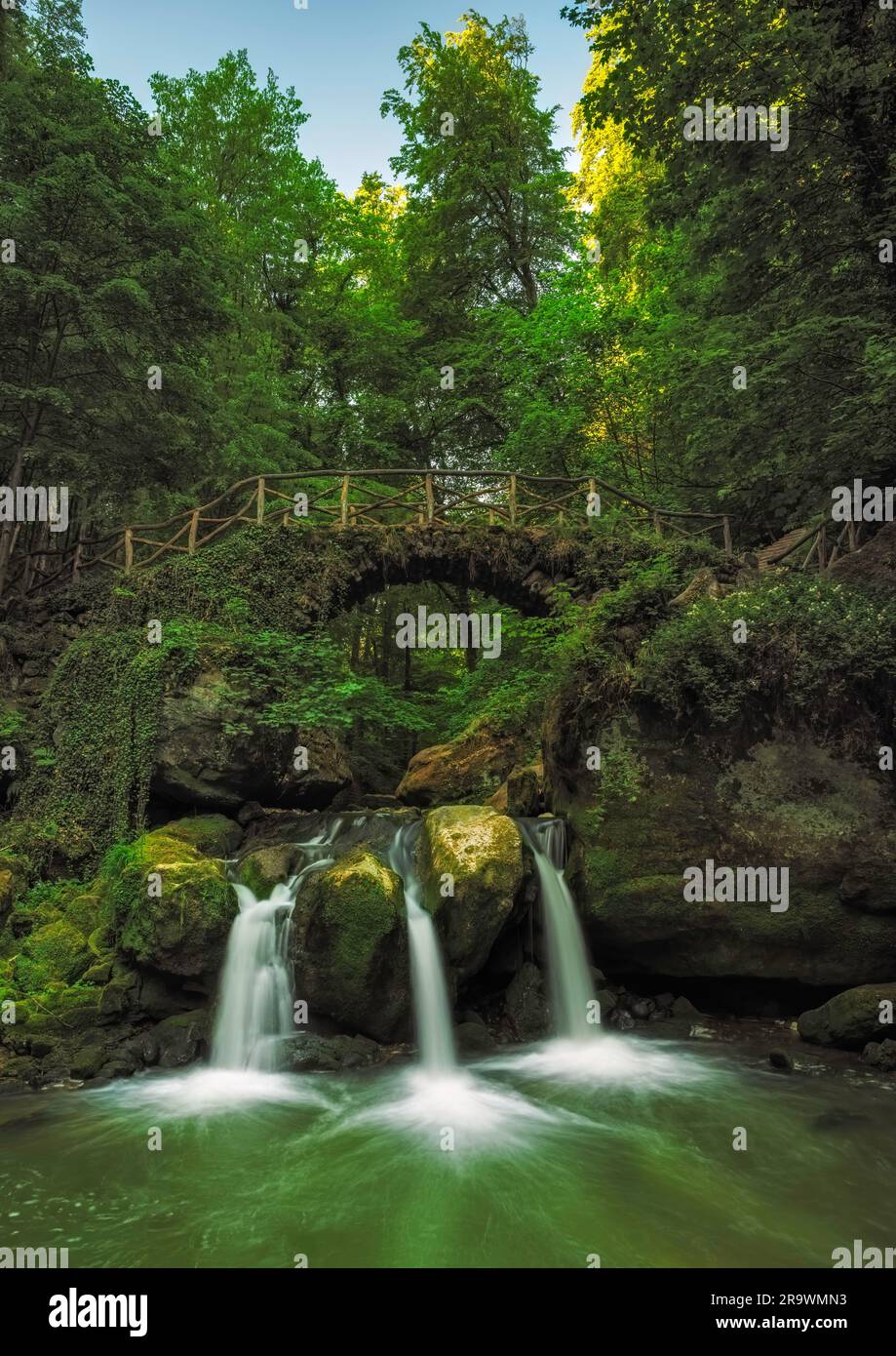 Shooting pond, cascade and old bridge over the Schwarze Ernz in Little ...