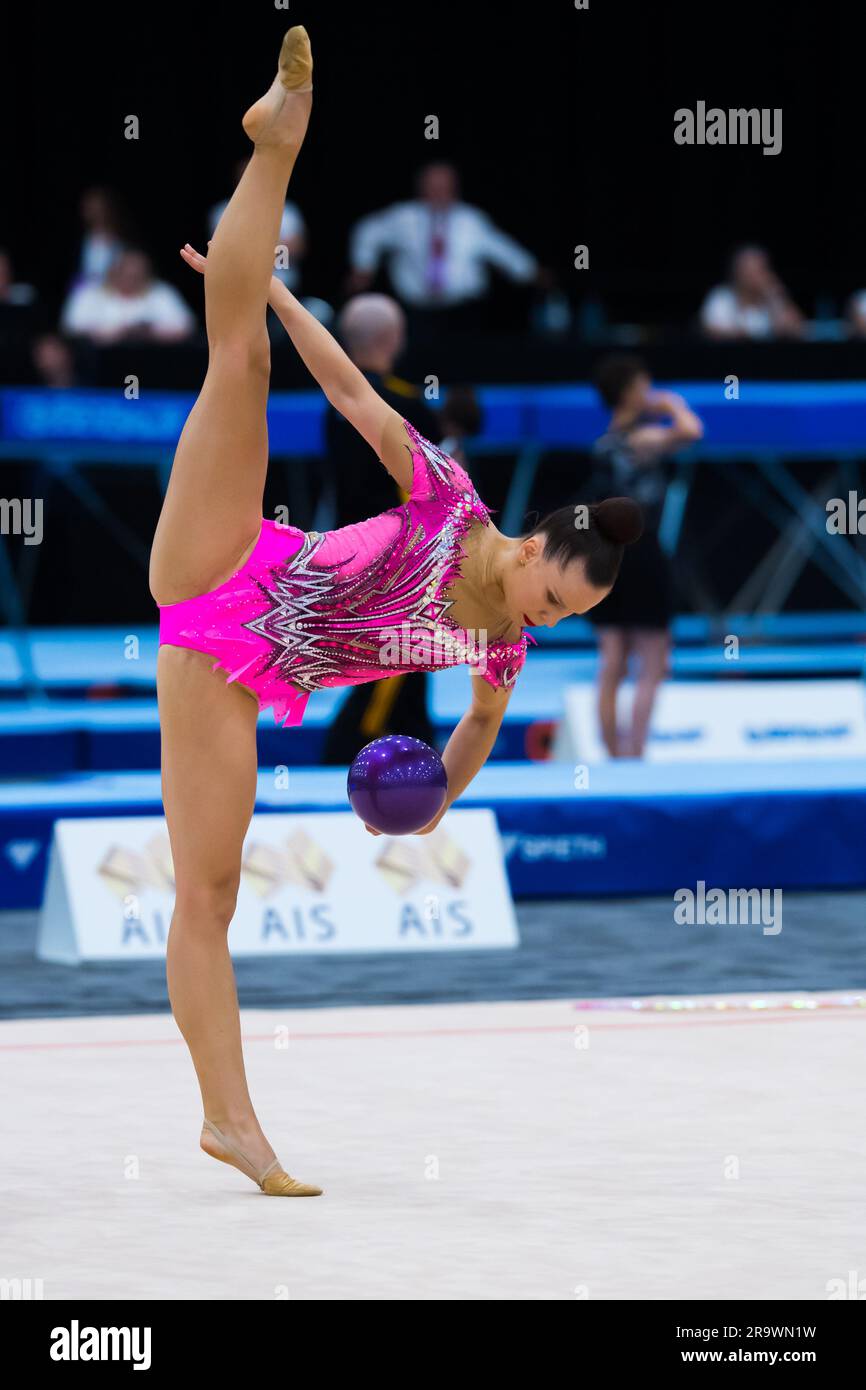 Australian Senior International Rhythmic Gymnast from NSW, Karolina Grinko, is seen in the side ...