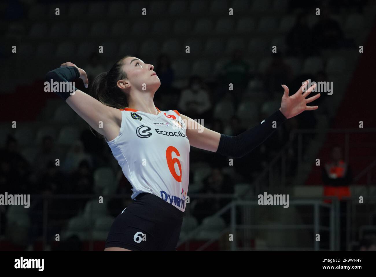 ISTANBUL, TURKIYE - JANUARY 11, 2023: Saliha Sahin serves during ...