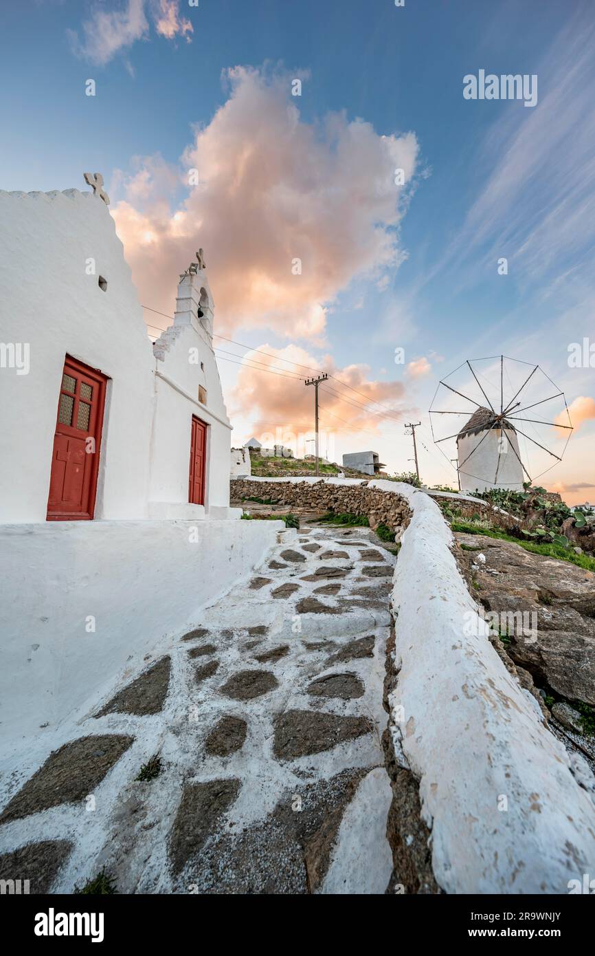 White Cycladic Greek Orthodox Twin Churches of Agios Antonios and Agios ...