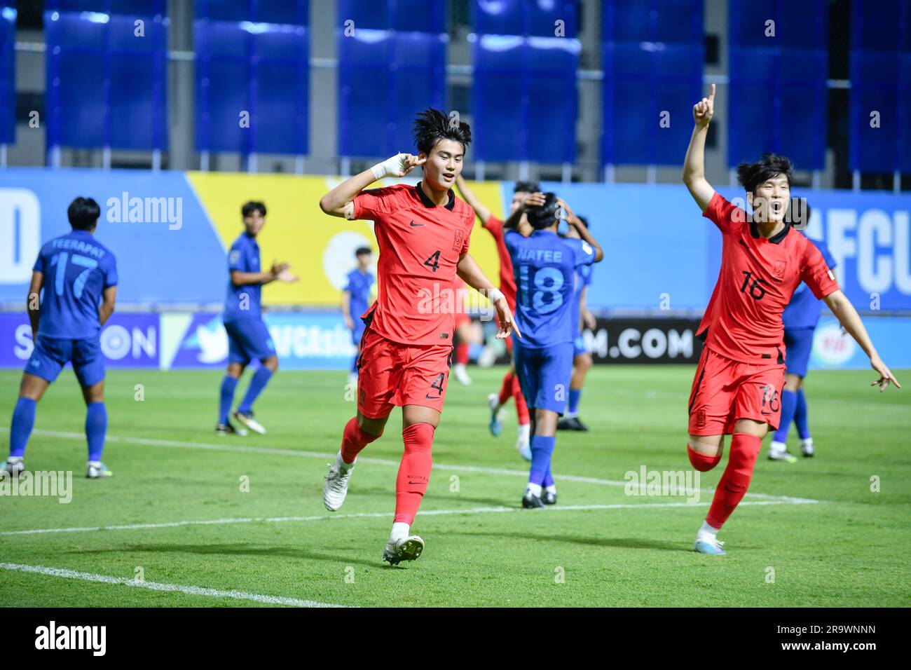 Pathum Thani, Thailand. 25th June, 2023. Kang Min-Woo(No.4) and Lim Hyun-Sub of Korea Republic ...