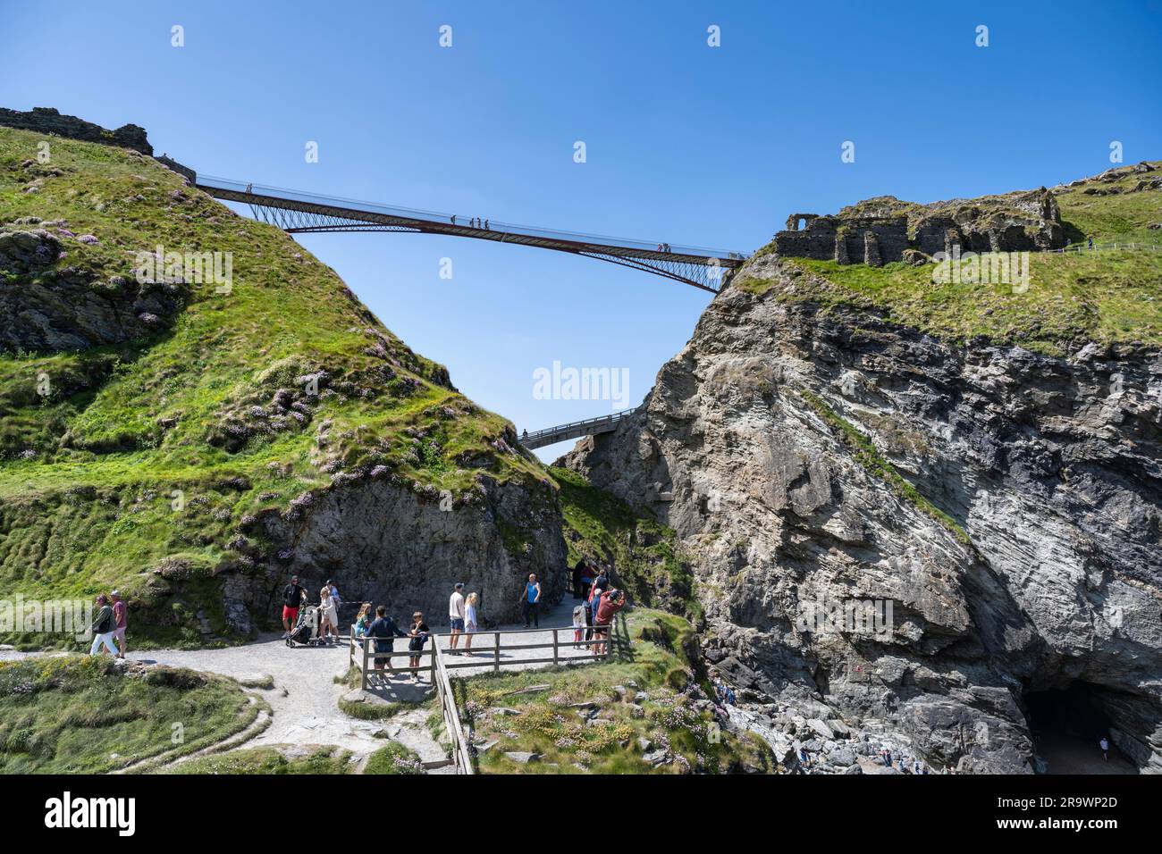 Viewing platform at the cliffs of Tintagel with the old and new ...