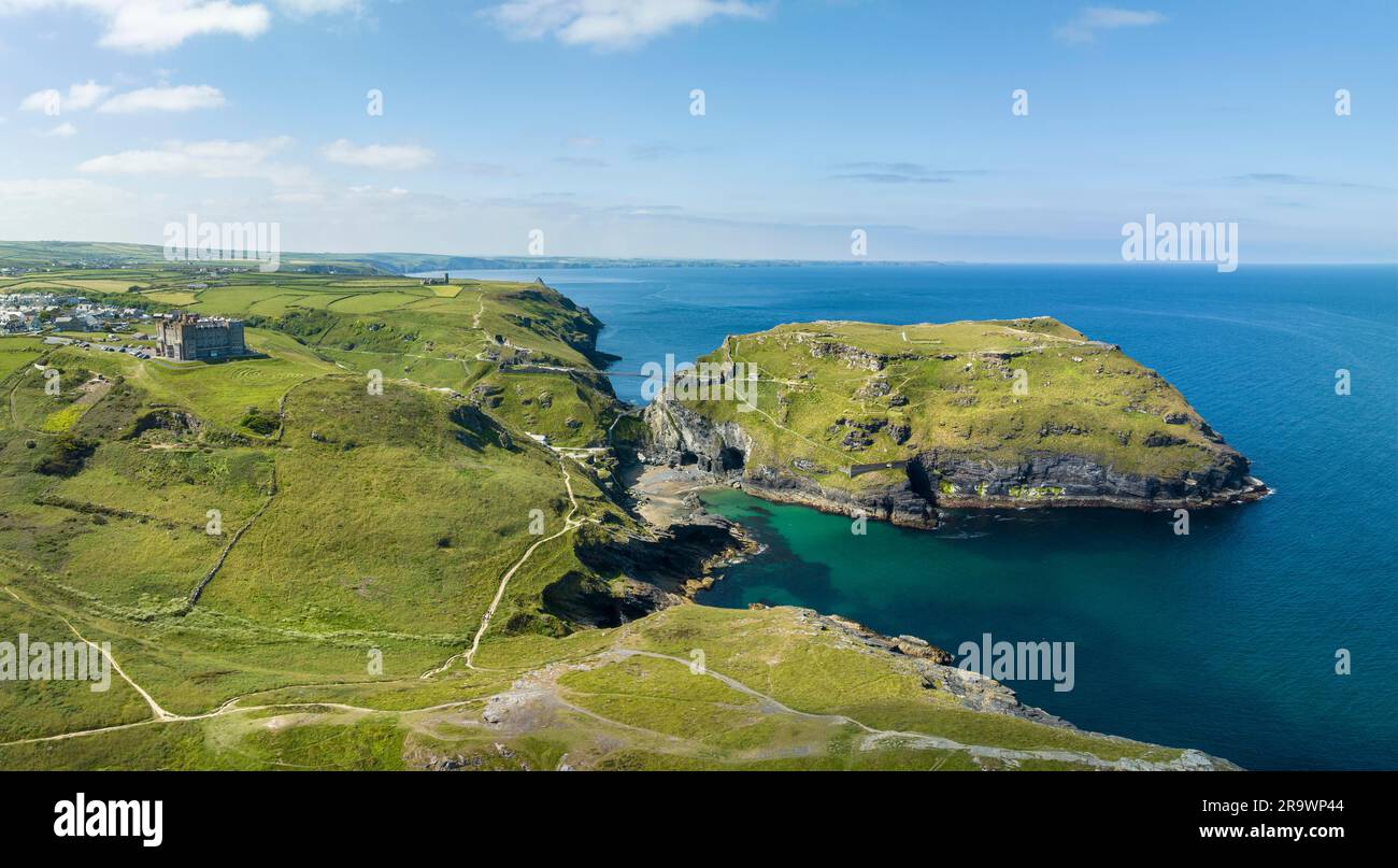 Aerial panorama of the rugged coastline on the Celtic Sea with the ...