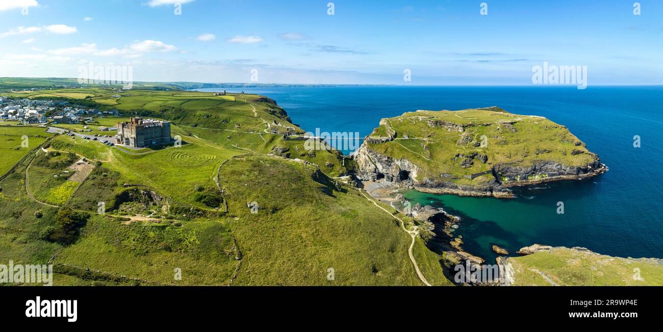 Aerial panorama of the rugged coastline on the Celtic Sea with the ...