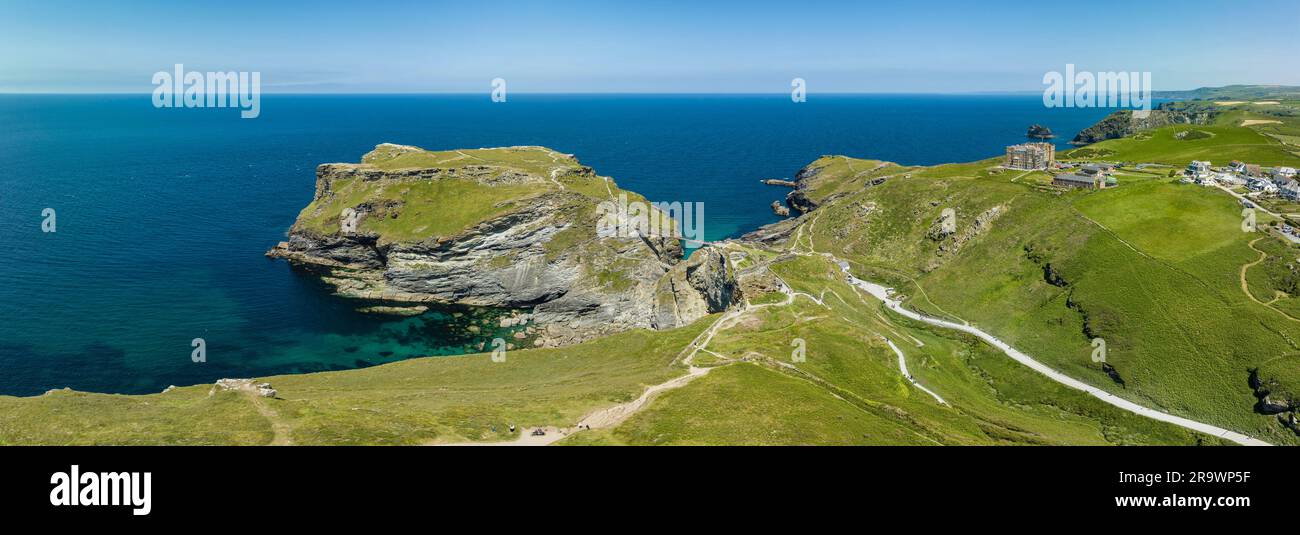 Aerial panorama of the rugged coastline on the Celtic Sea with the ...