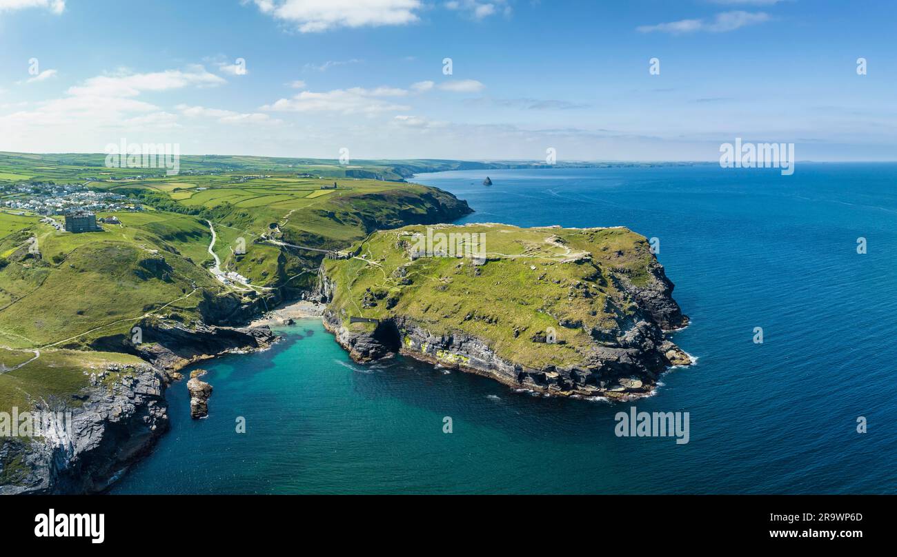 Aerial panorama of the rugged coastline on the Celtic Sea with the ...