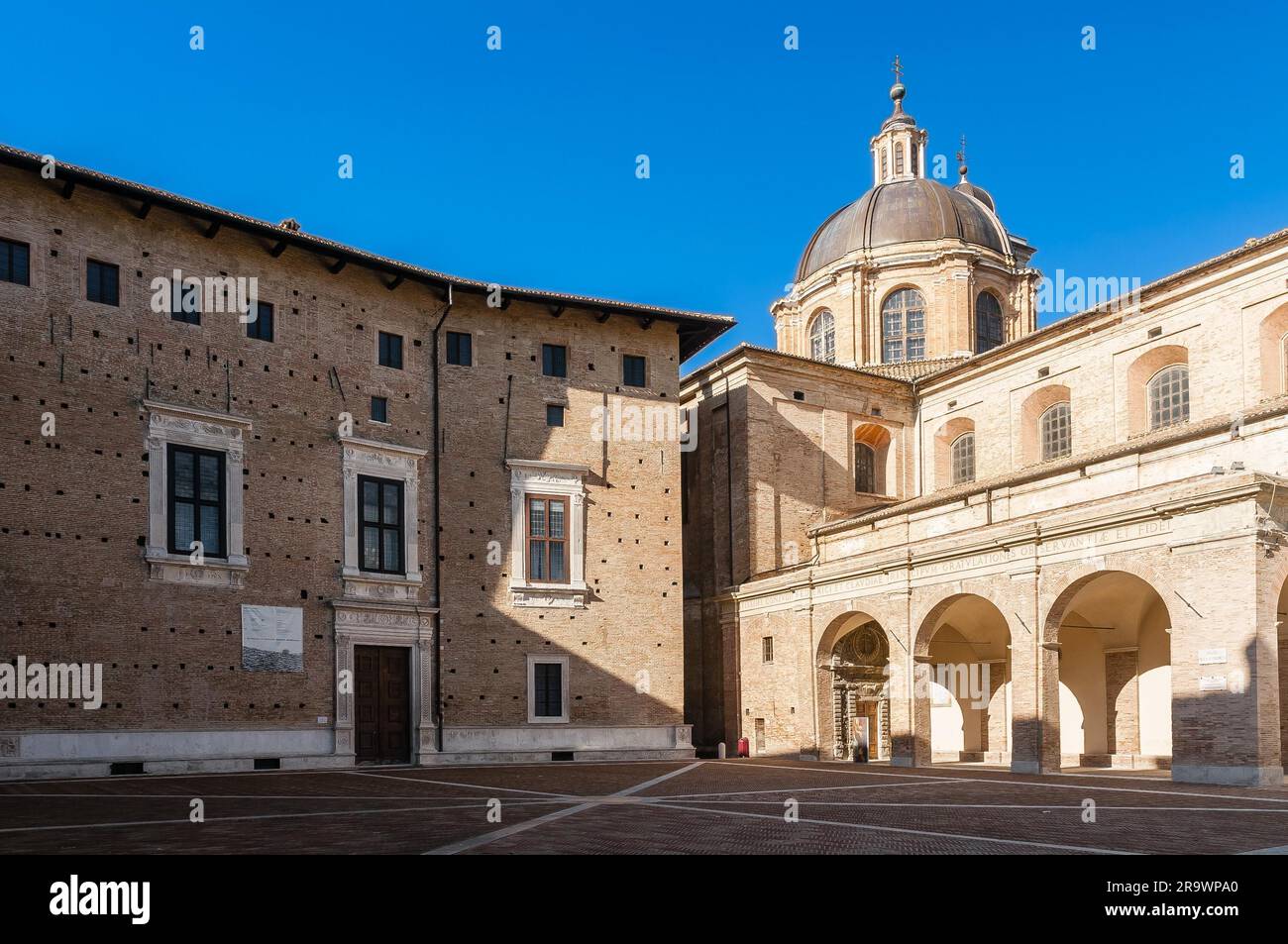 A view of the Ducal Palace in Urbino, the town of Raphael in Italy ...