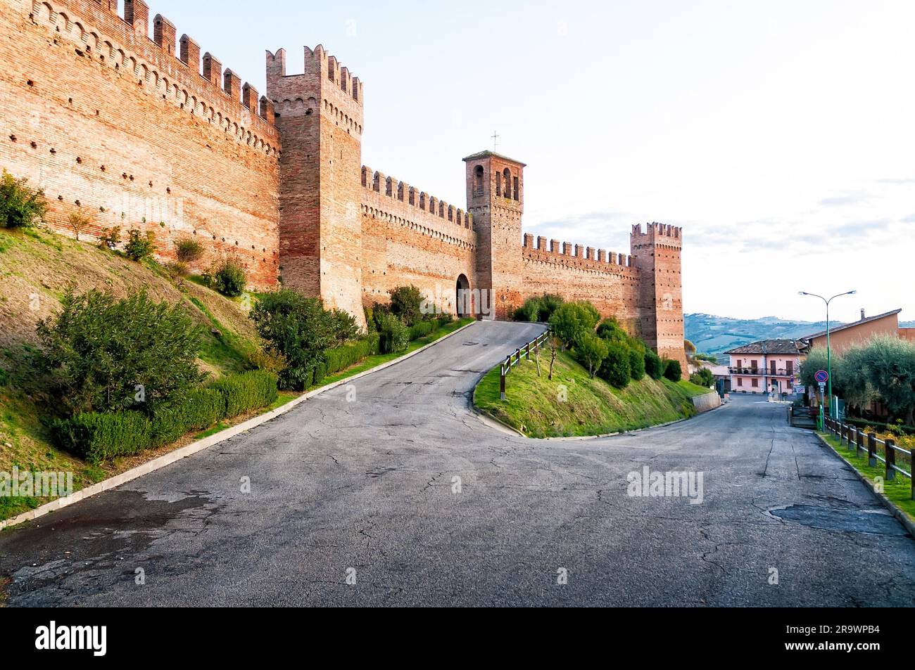 The strong bulwark around the medieval town of Gradara in Italy Stock ...