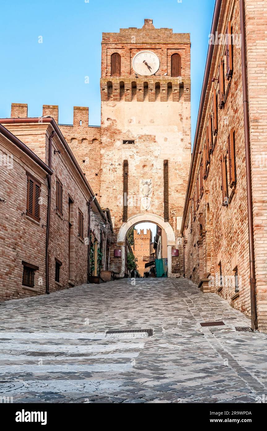 Arriving to the old medieval Gradara in Italy Stock Photo - Alamy