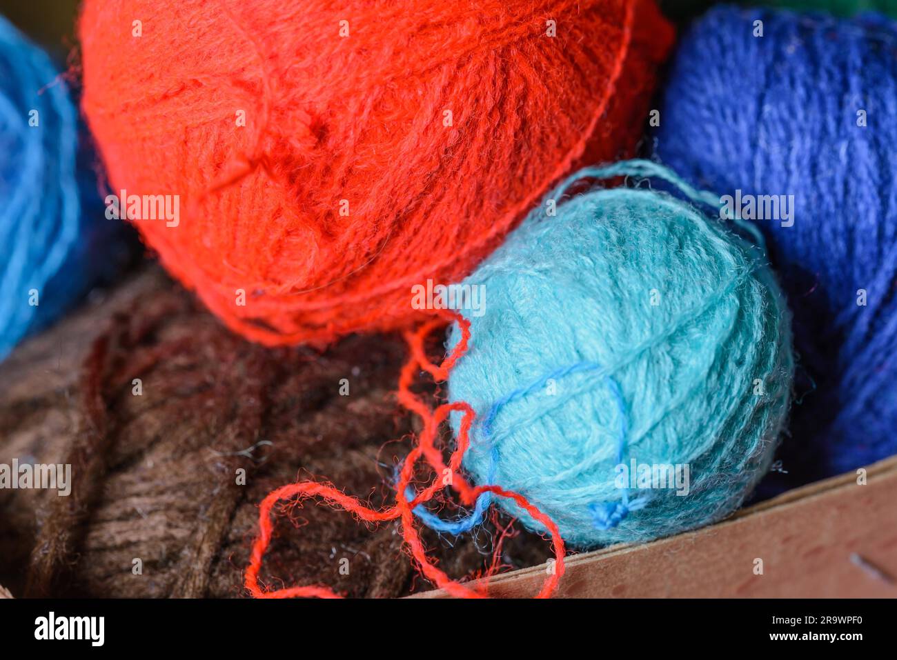 Detail of colorful balls of wool Stock Photo - Alamy