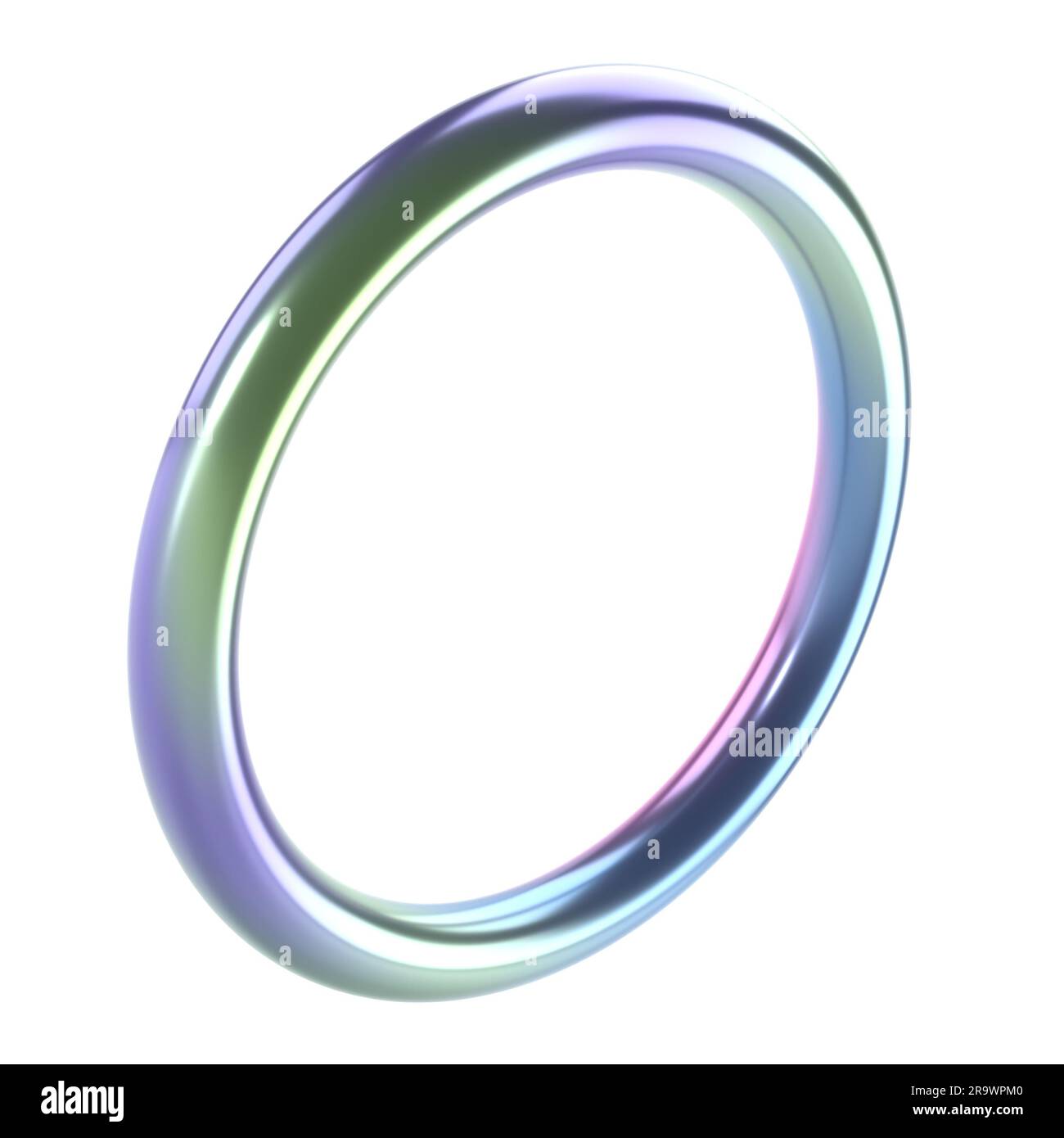 3d render shape metallic holographic abstract ring. Glossy geometric ...