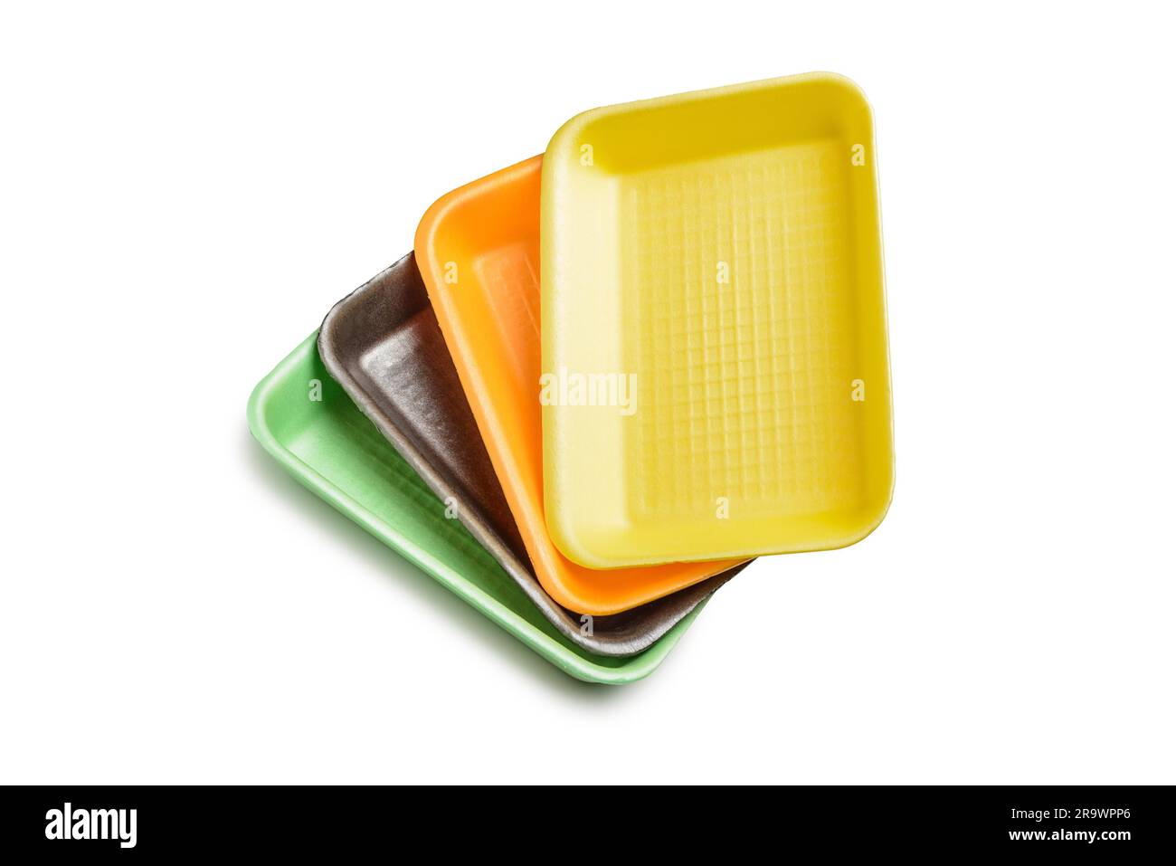 Group of four colored foam trays isolated on white background Stock ...