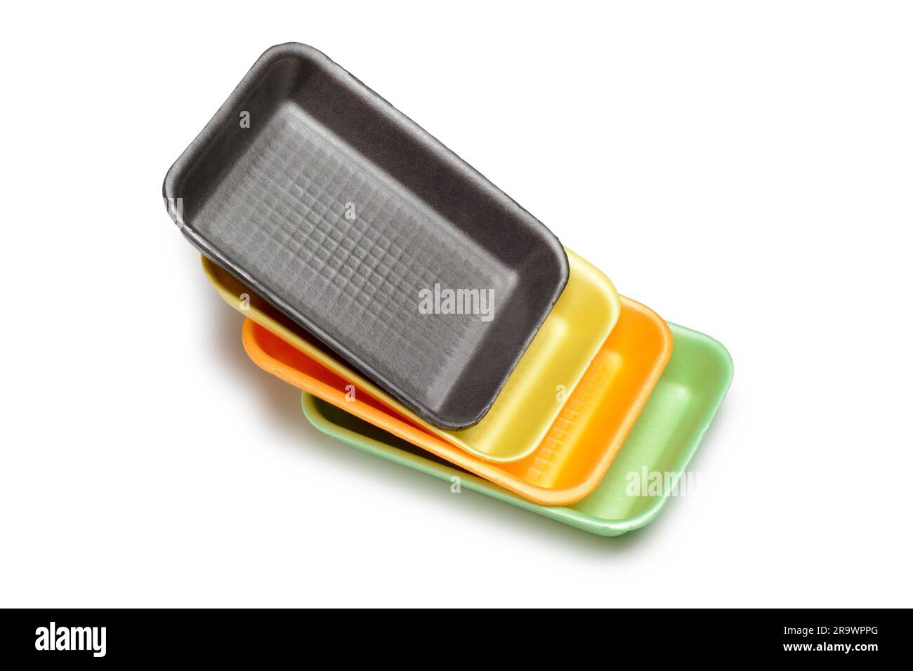 Group of four colored foam trays isolated on white background Stock ...