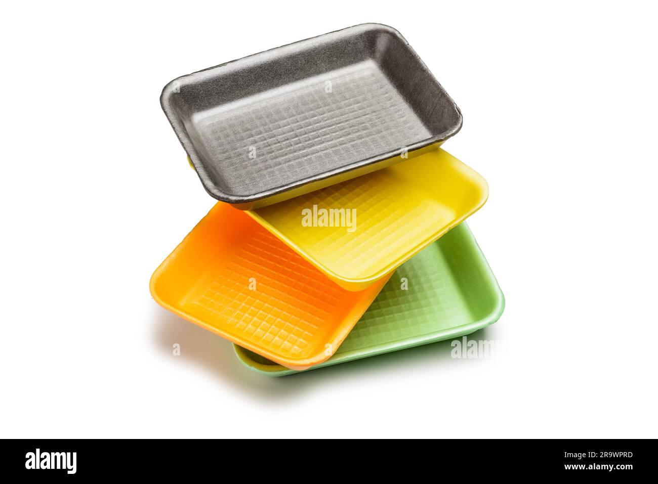 Group of four colored foam trays isolated on white background Stock ...