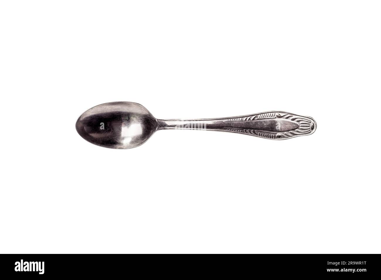 A soviet style metallic stainless inox coffee spoon isolated on white ...