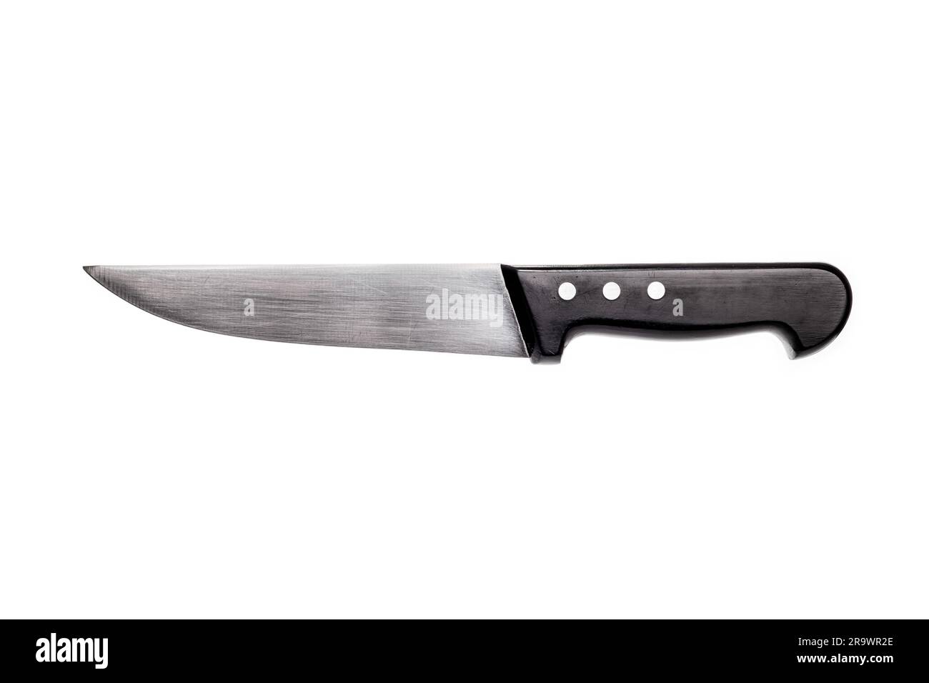 Butcher knife, with black handle, isolated on white background Stock ...