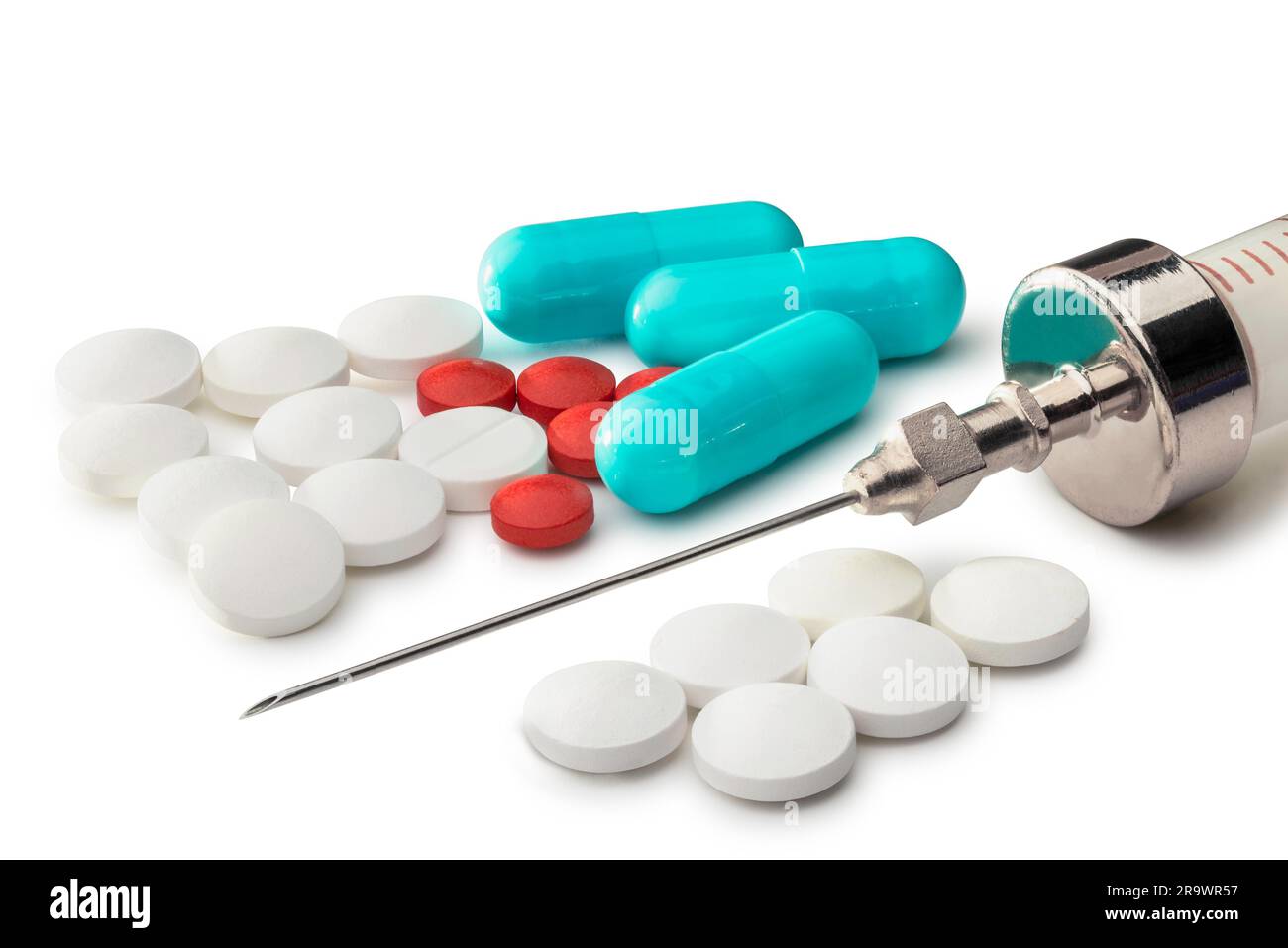 Many colored pils, tablets and capsuls for pharmacy and medicine, with ...