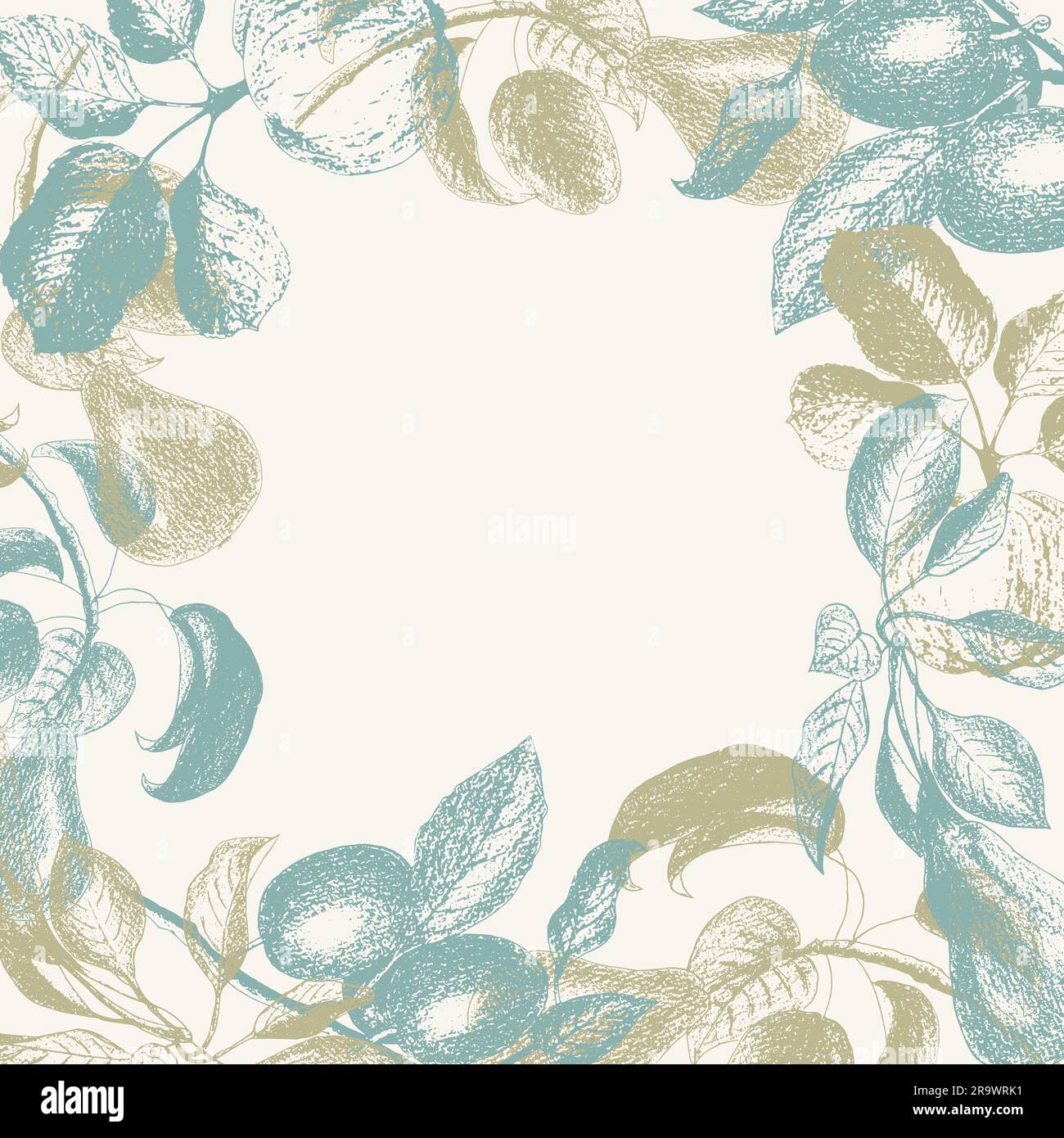 Fruit poster, plum, apple, pear stamp, design template for label with ...