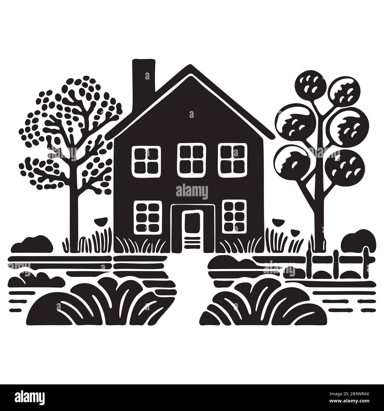 Cute rustic cottage motif in homestead vintage style. Vector ...