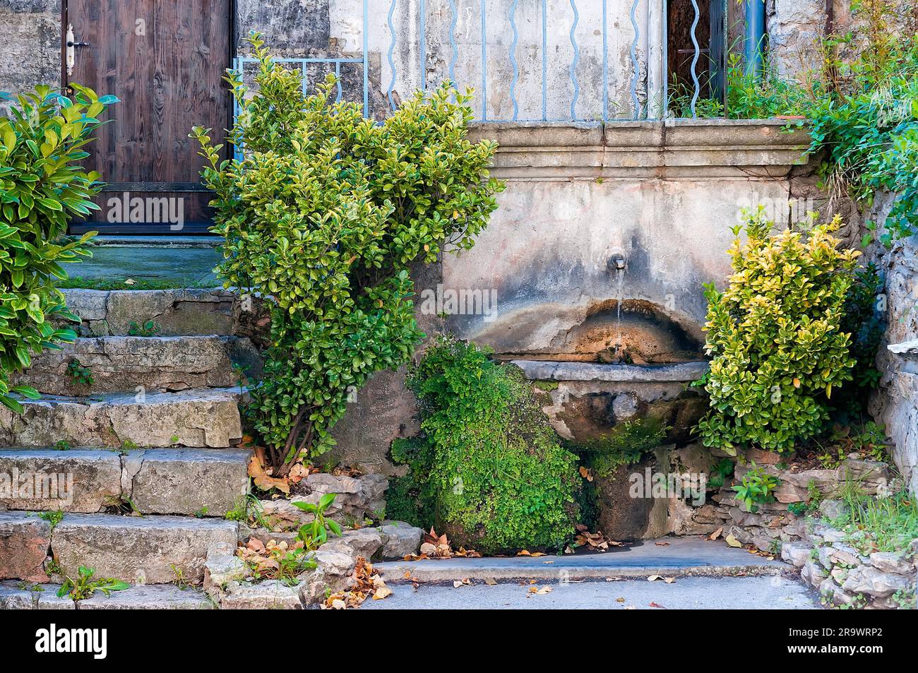 A little fountain in a Provencal village in the South of France Stock ...