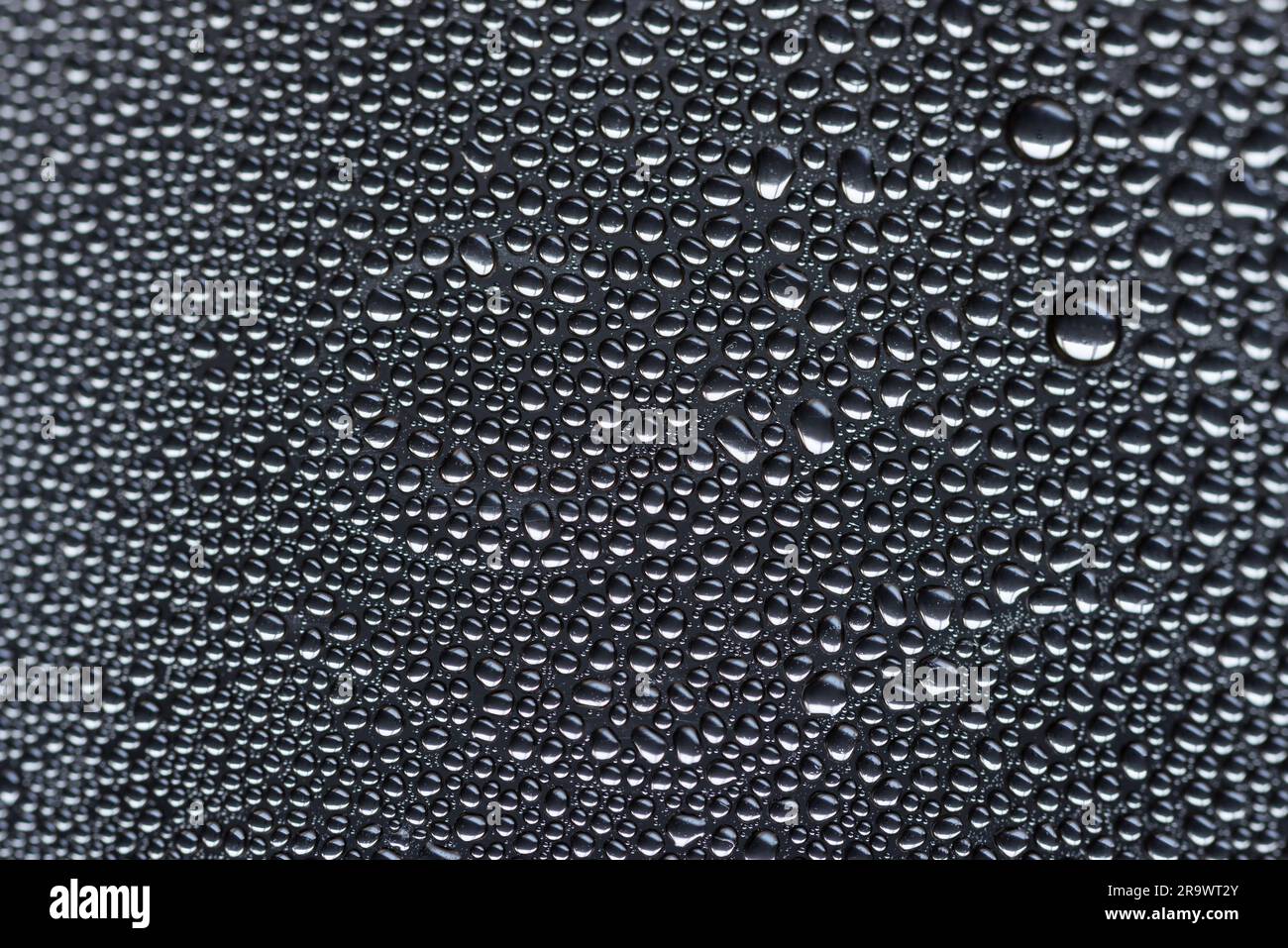 Many little water drops due to condensation on a plastic bottle curved ...