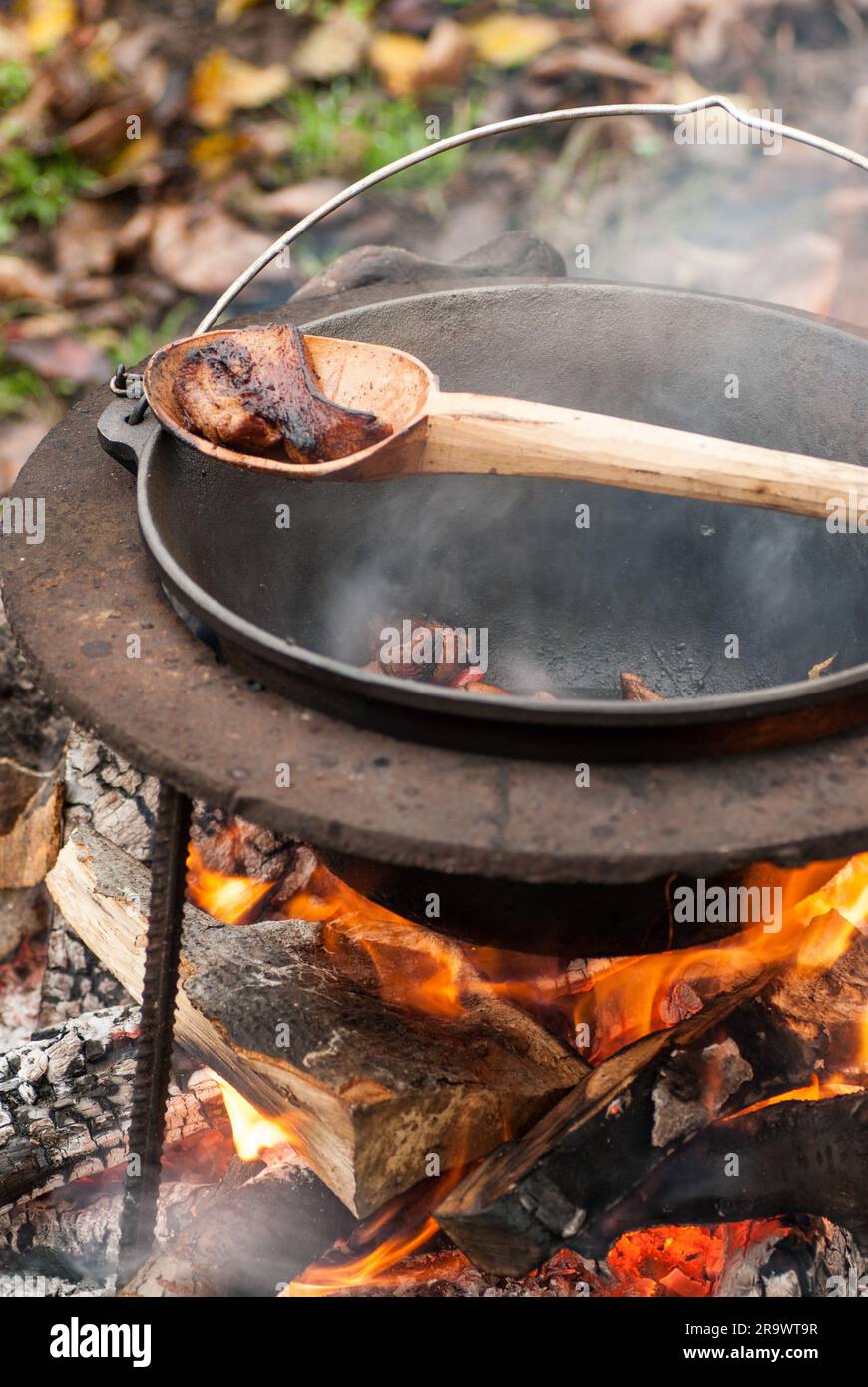 delicious pork meat and organs traditionally cooked in the cauldron ...