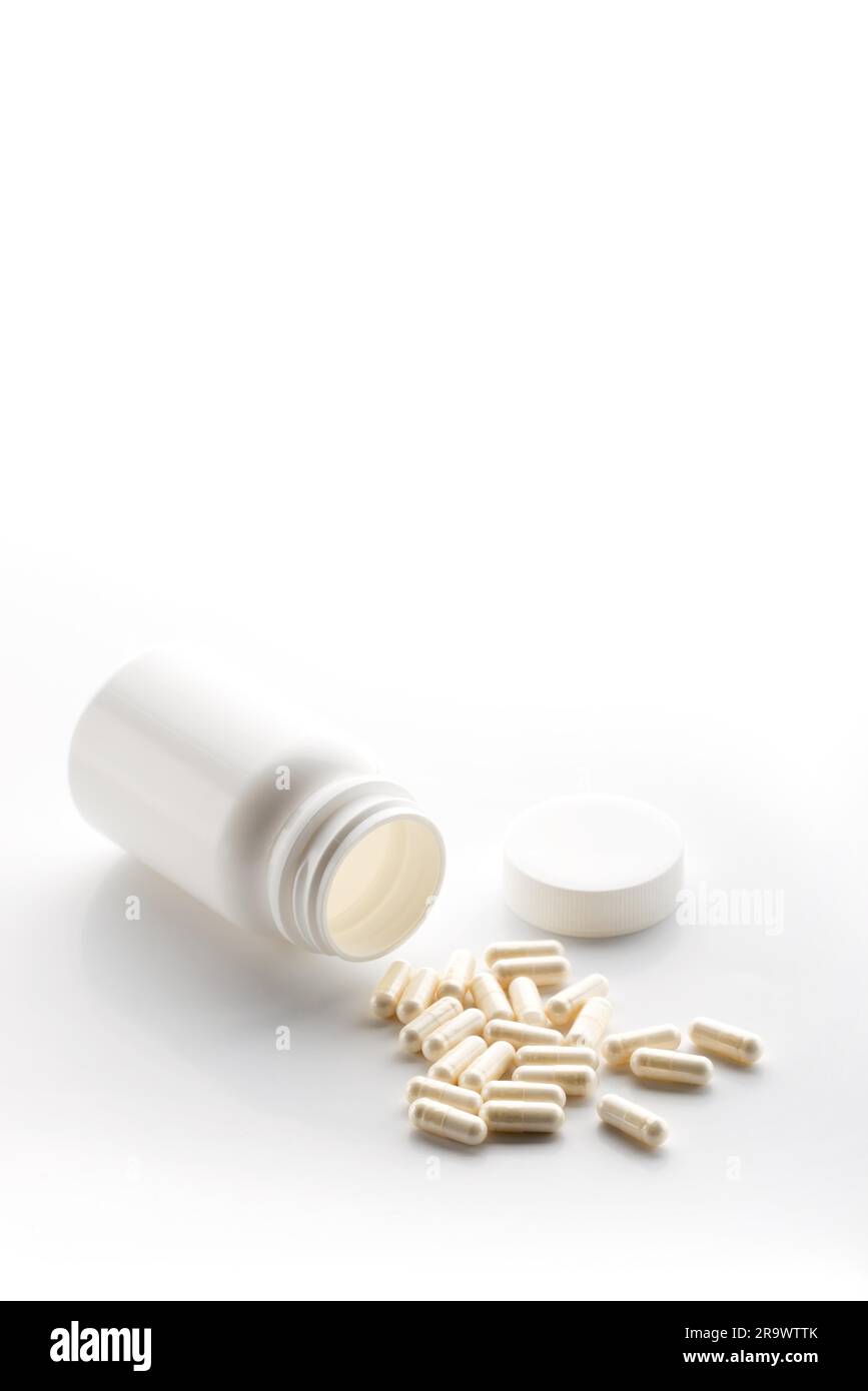 Yoghurt capsules isolated on a white background. Yoghurt Capsules aid ...