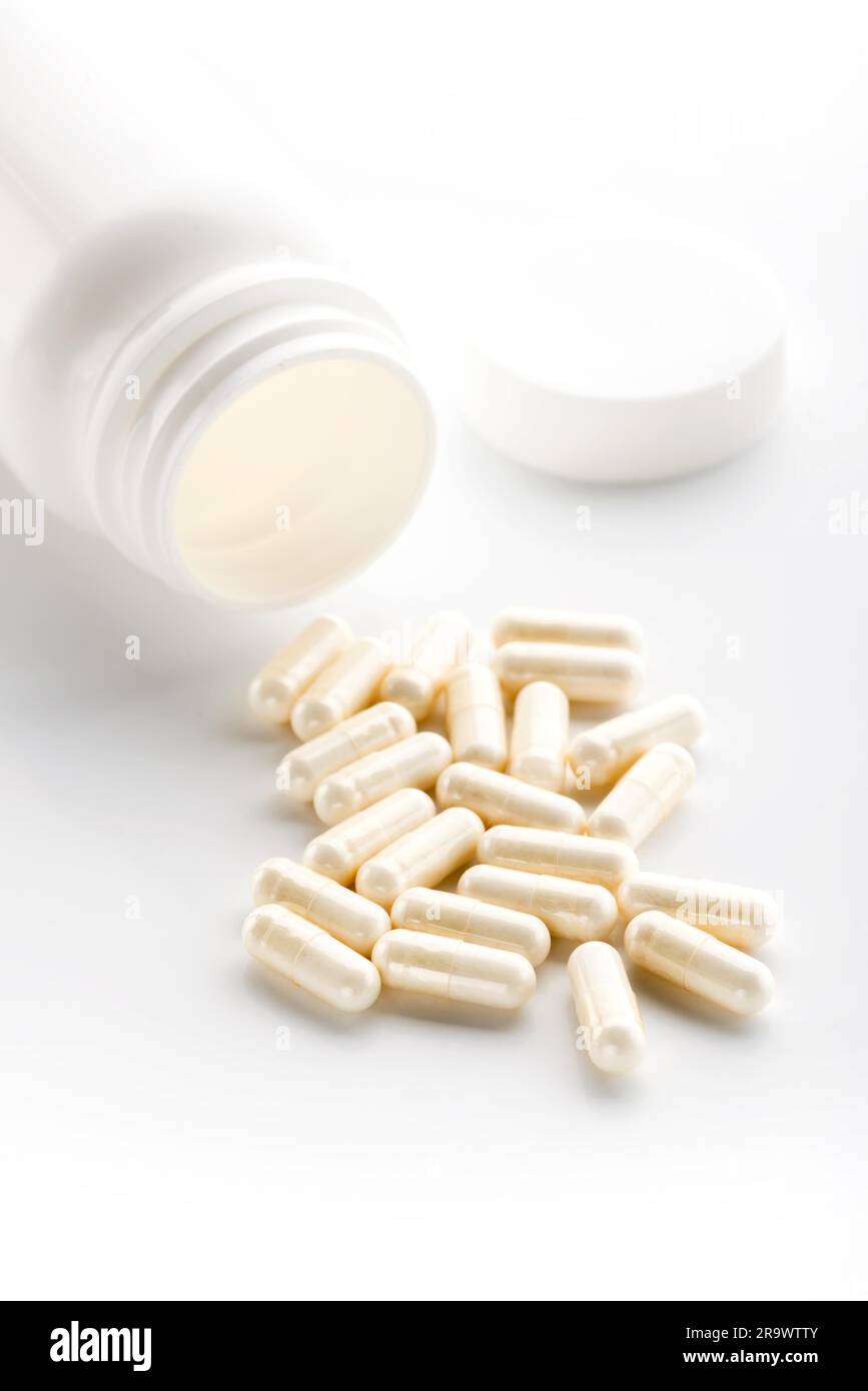Yoghurt capsules isolated on a white background. Yoghurt Capsules aid ...