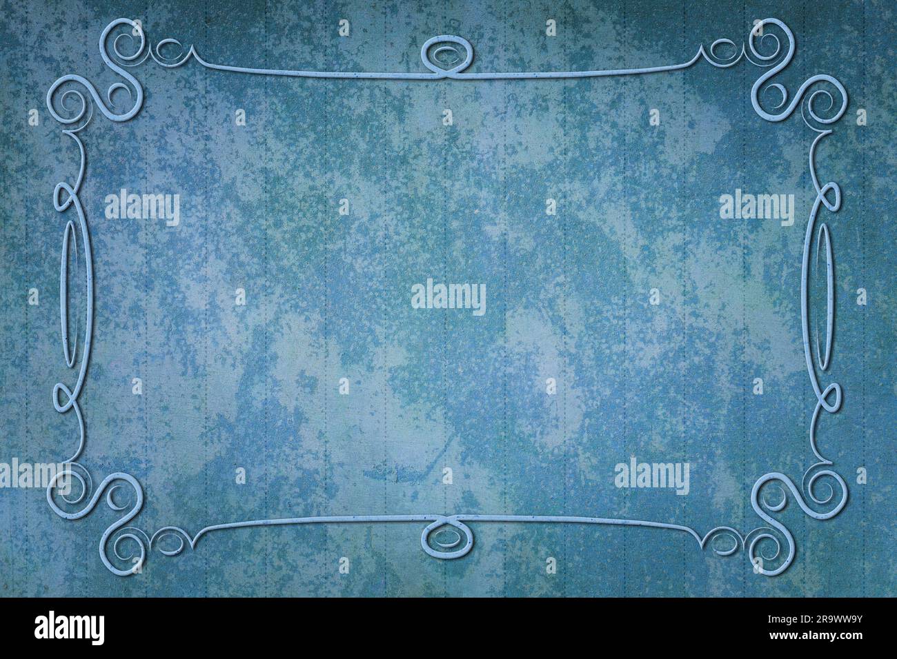 An antique decorative frame with a background with texture and vertical dash lines. Blue color ...