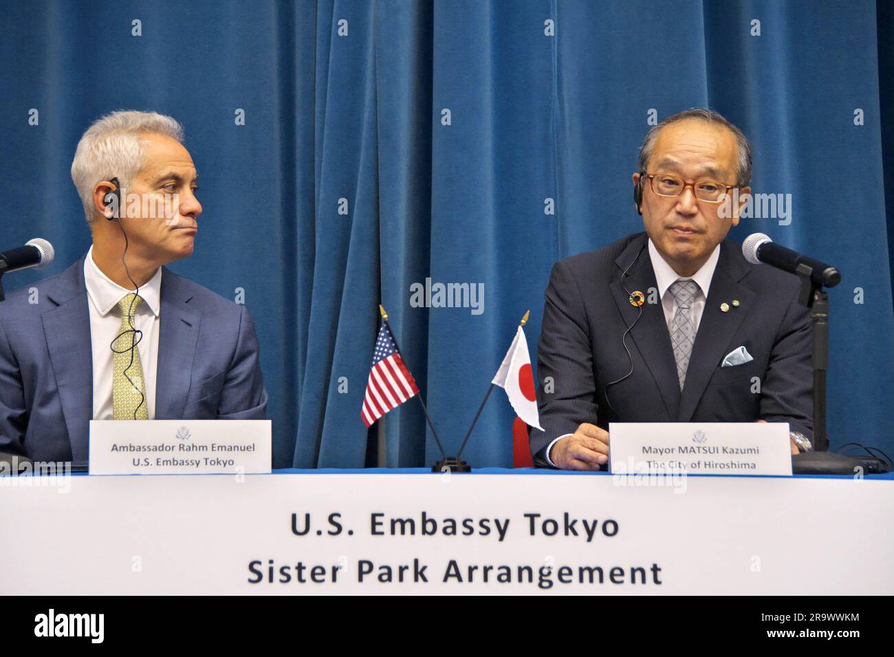 Tokyo, Japan. 29th June, 2023. Hiroshima Mayor Matsui Kazumi(R ...