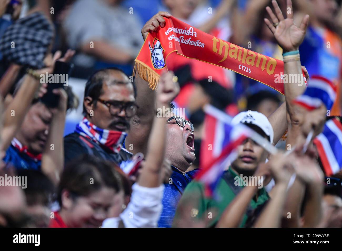 Pathum Thani, Thailand. 25th June, 2023. Thailand fans cheer during the ...