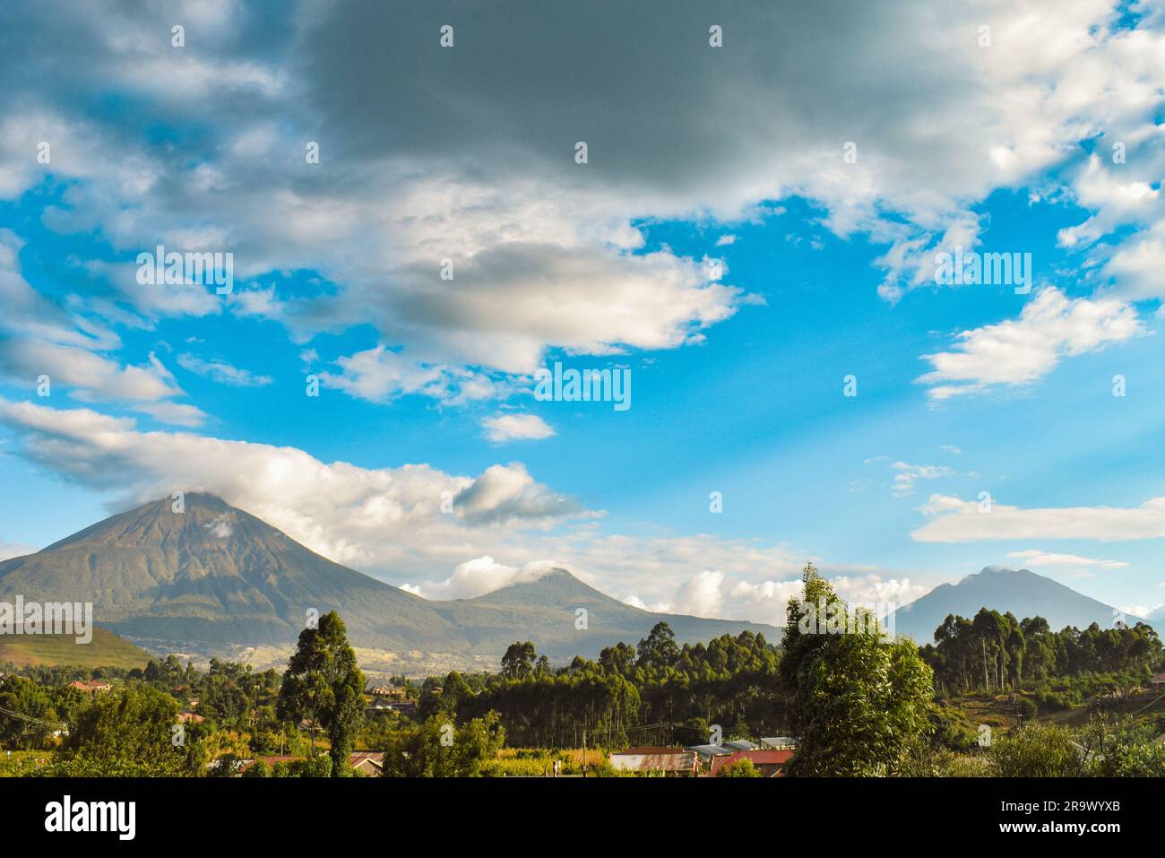 Mount Muhabura, Mount Gahinga and Mount Sabyinyo seen from Kisoro ...