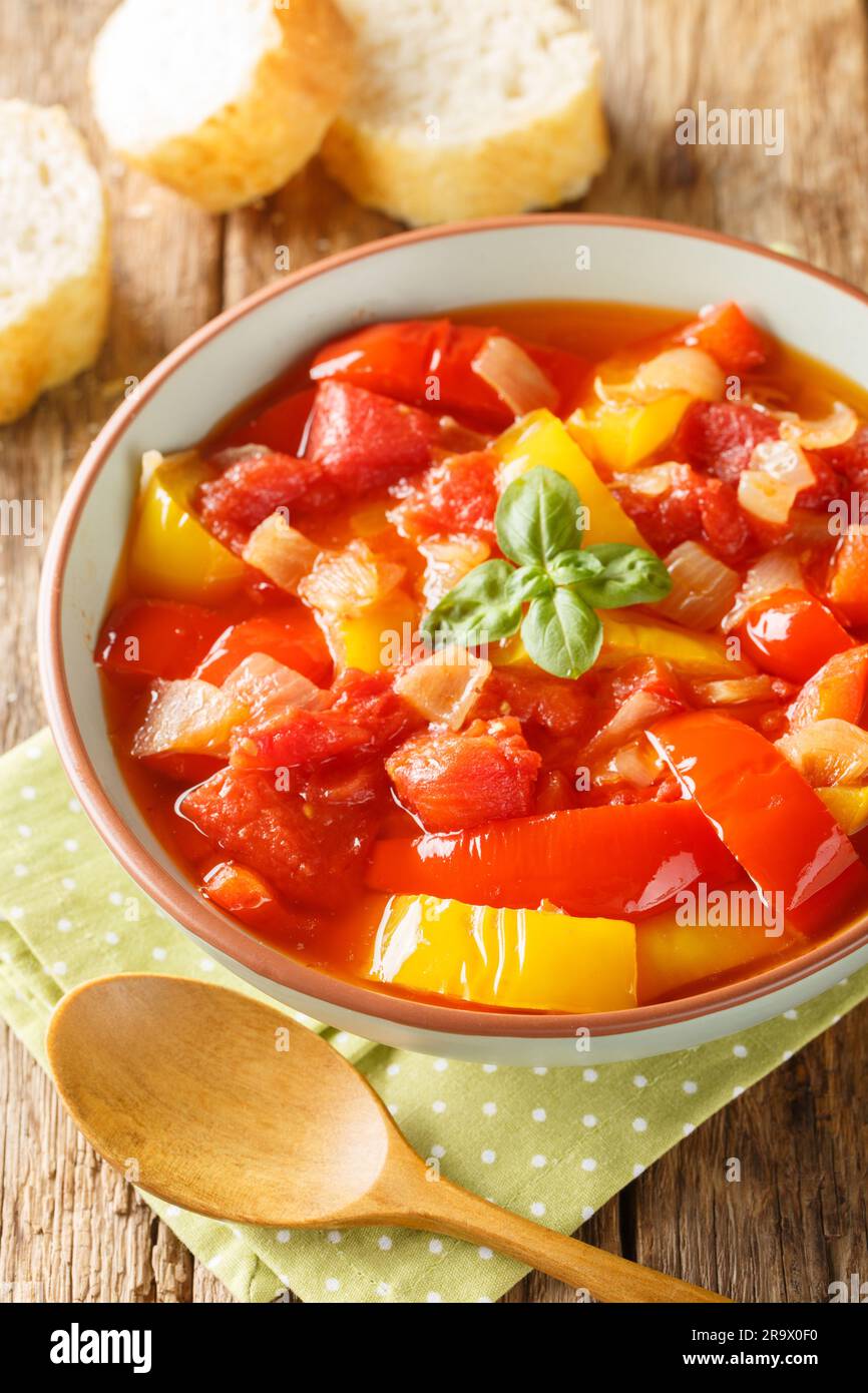 Sataras is a simple Balkan Vegetable Stew made with peppers, tomatoes ...