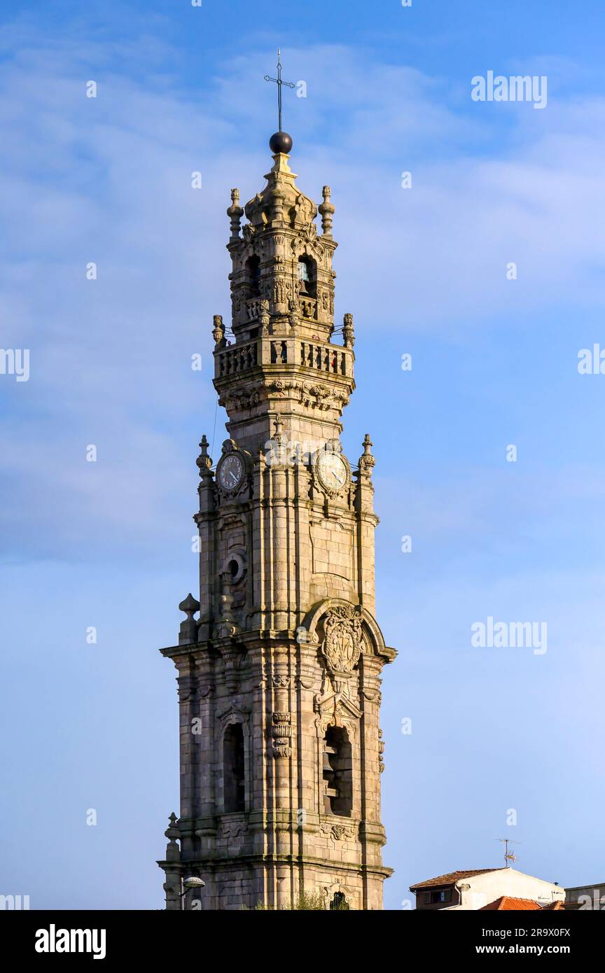 Medieval exterior architecture of Torre dos Clerigos, Porto, Portugal ...