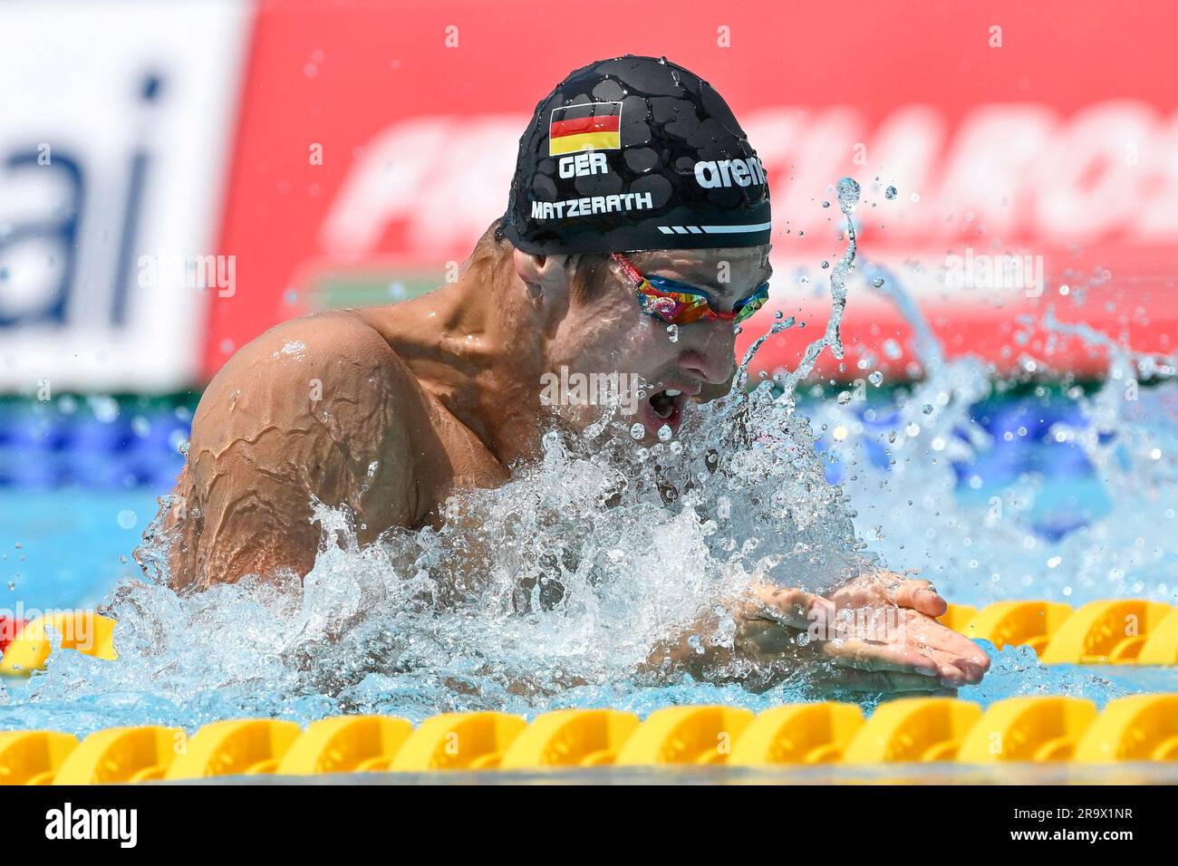 Lucas Matzerath of Germany competes in the 100m Breaststroke Men Heats ...
